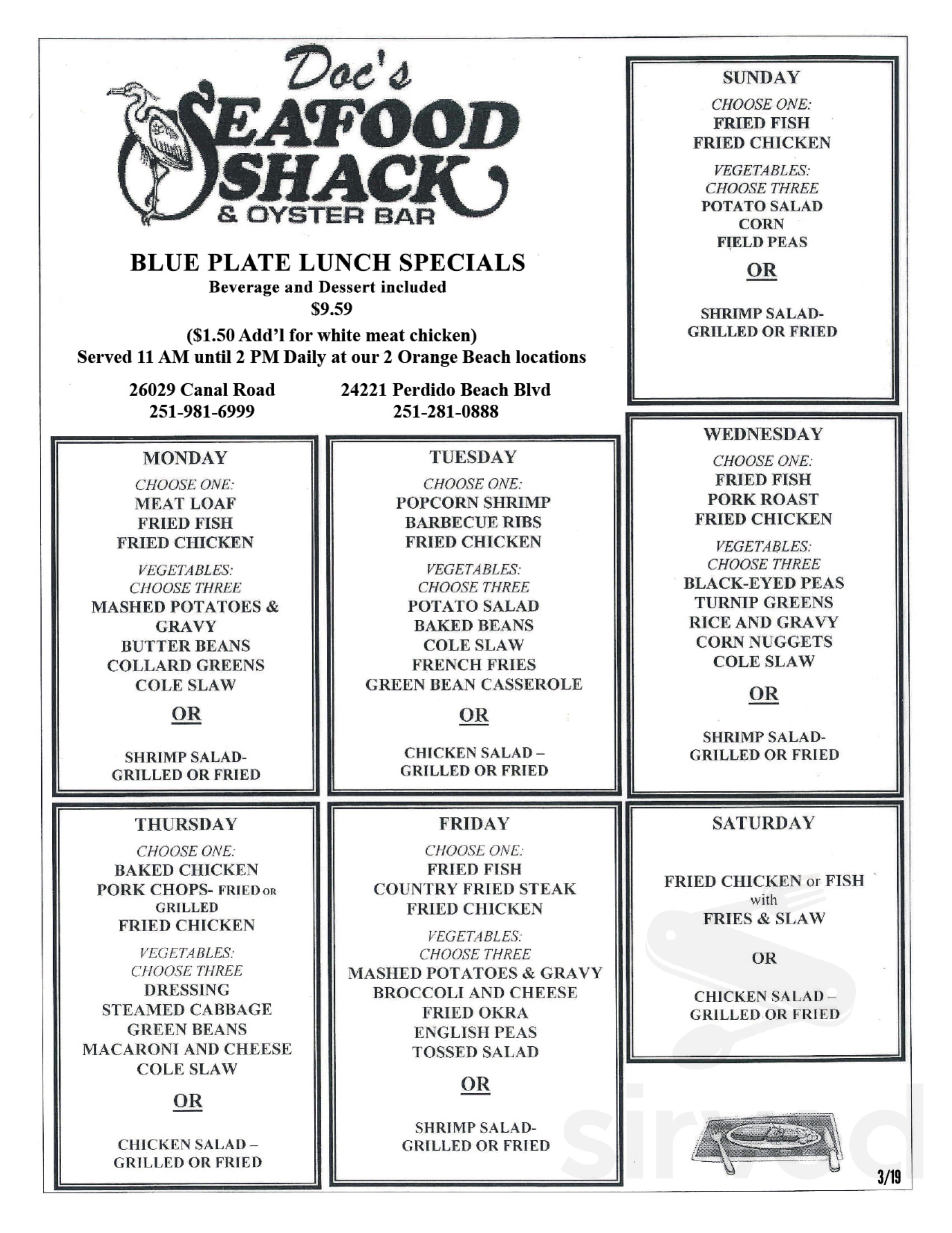 Doc's Seafood and Steaks menu in Orange Beach, Alabama, USA