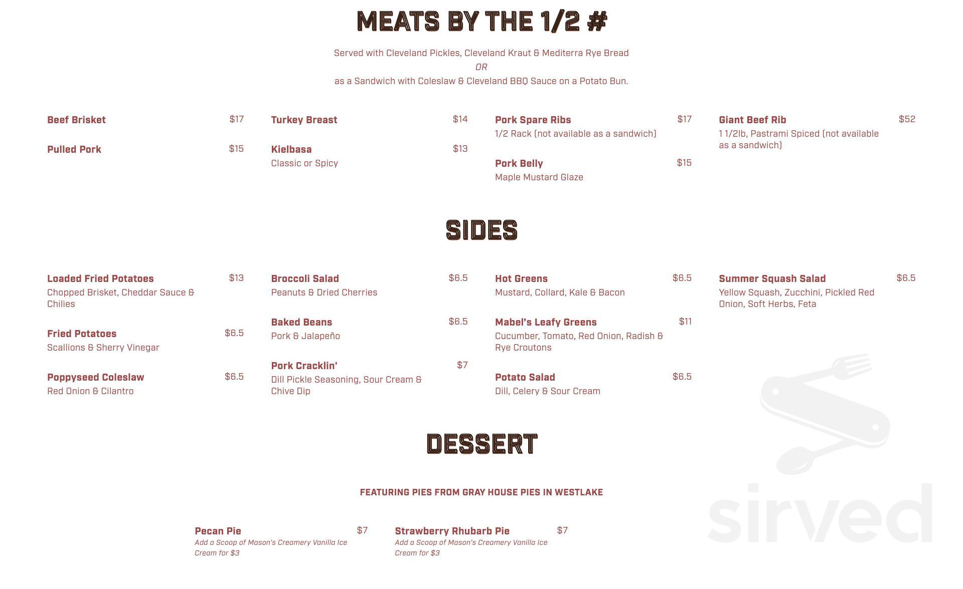 Mabel's BBQ menu in Cleveland, Ohio, USA