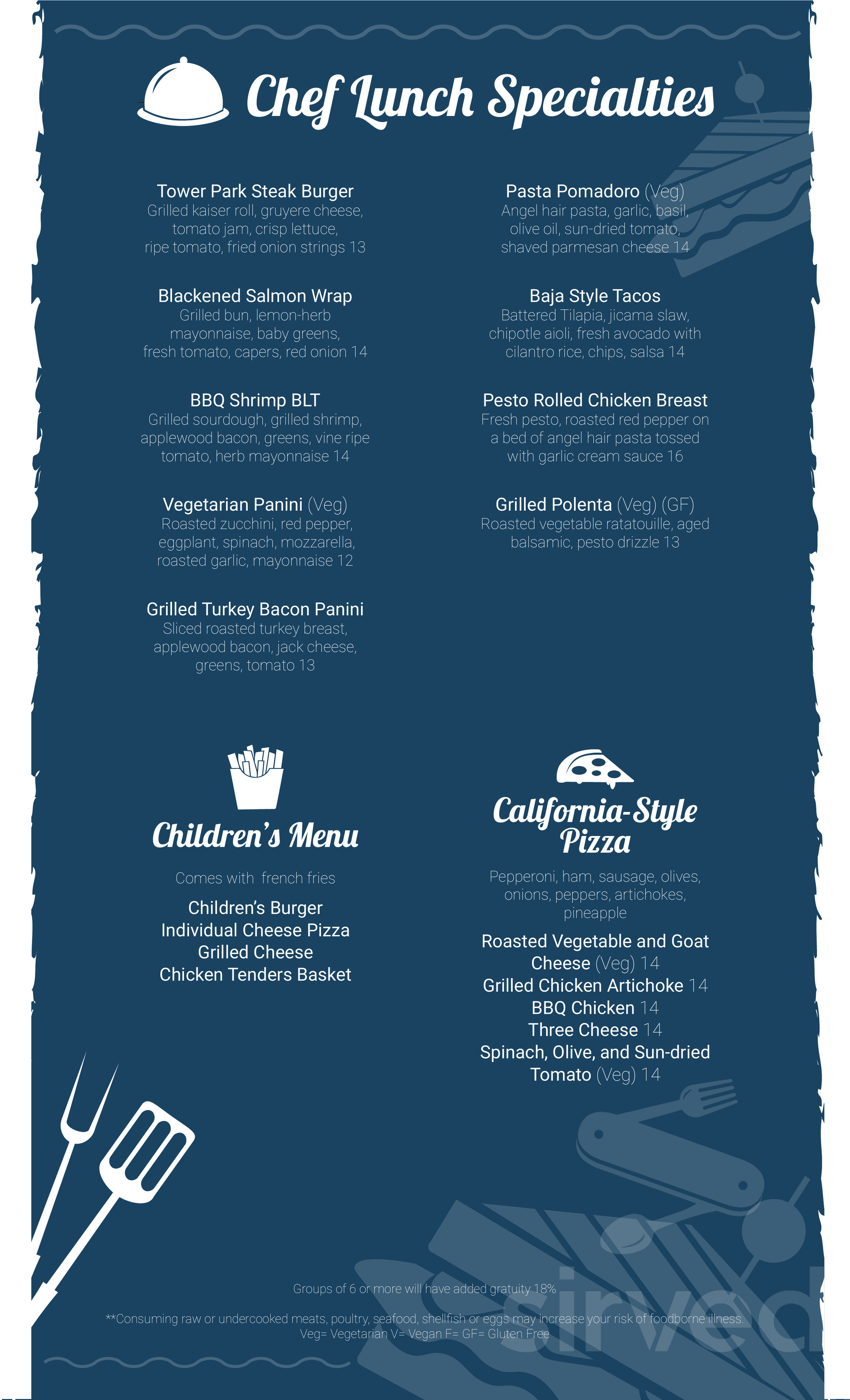 Tower Park Waterfront Grille menus in Lodi, California, United States