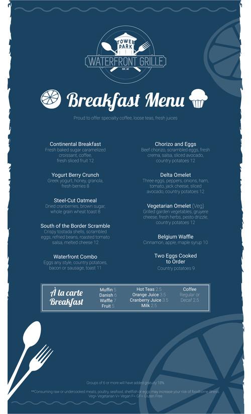 Tower Park Waterfront Grille menu in Lodi, California, USA