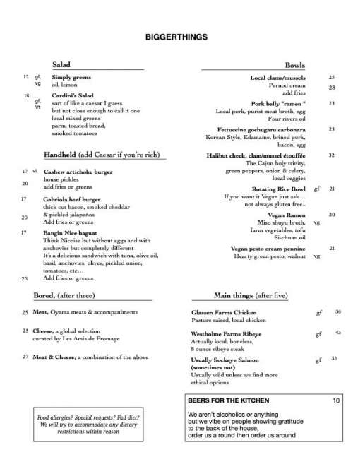 melange restaurant menu in Nanaimo, British Columbia, Canada