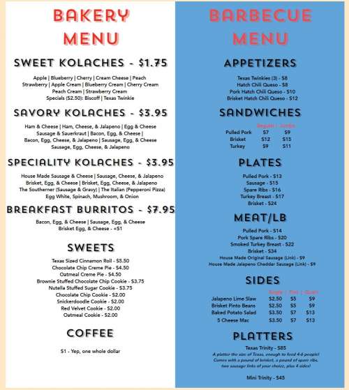 Bain Barbecue & Bakery menu in Memphis, Tennessee, USA