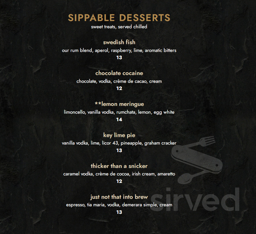 Crave Dessert Bar menu in Asheville, North Carolina, USA