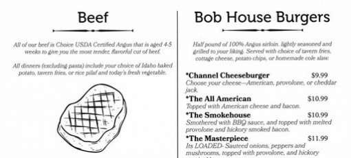 Menu for The Bob House And The Reel 'N Tavern in Moultonborough, NH ...