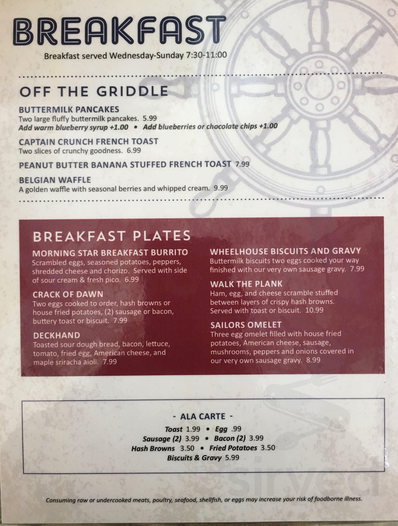 Wheelhouse Diner & Goatlocker Saloon menu in Paradise, Michigan, USA