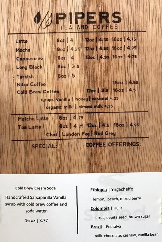 Pipers Tea & Coffee menu in Paducah, Kentucky, USA
