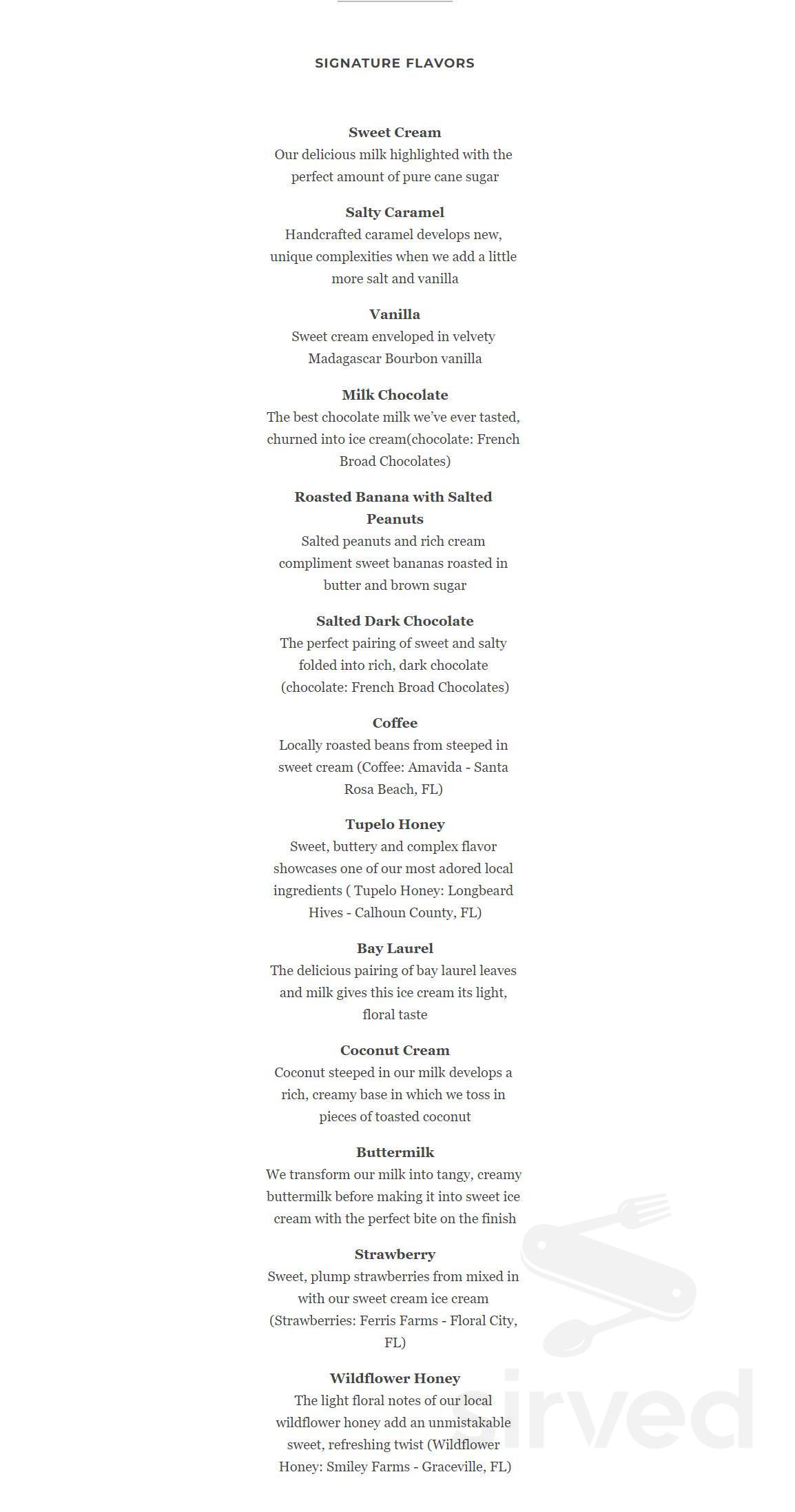 Southern Craft Creamery menu in Marianna, Florida, USA