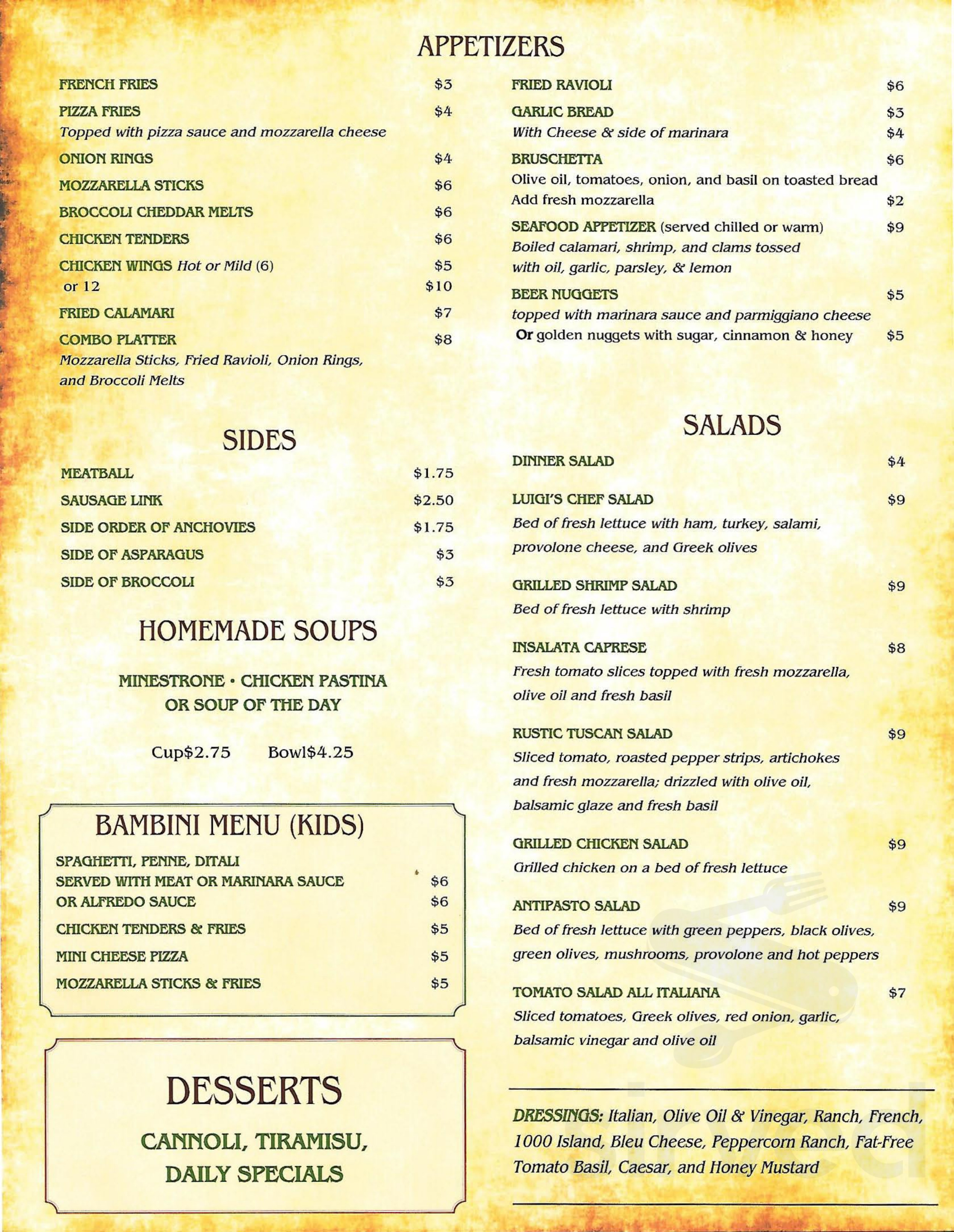 Luigi's Italian Restaurant Two Rivers menus in Two Rivers, Wisconsin ...