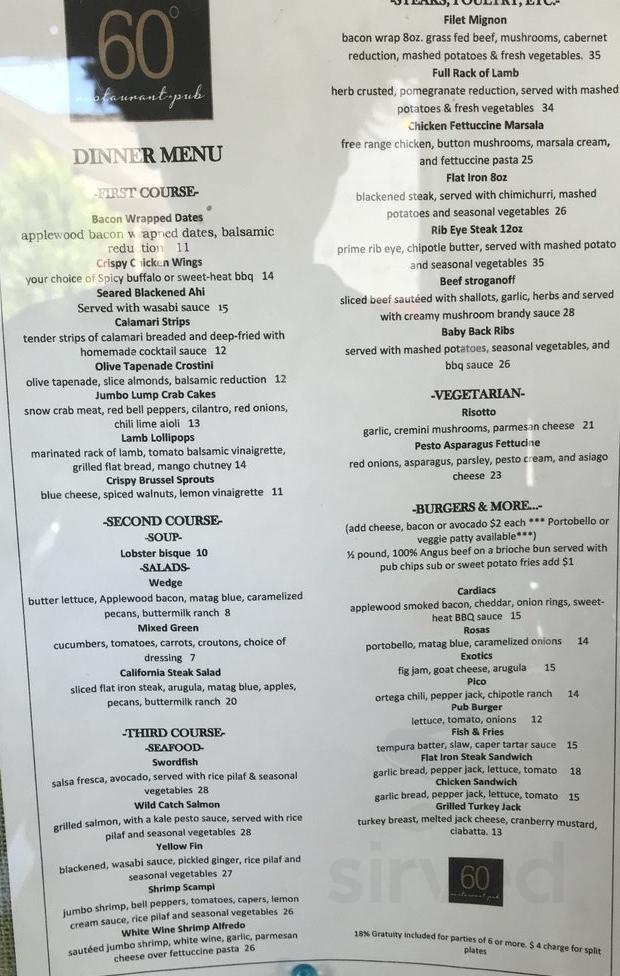 Cambria Pub and Steakhouse menu in Cambria, California, USA