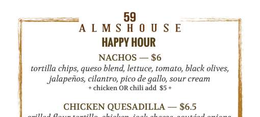 Menu for 59 Almshouse in Richboro, PA | Sirved