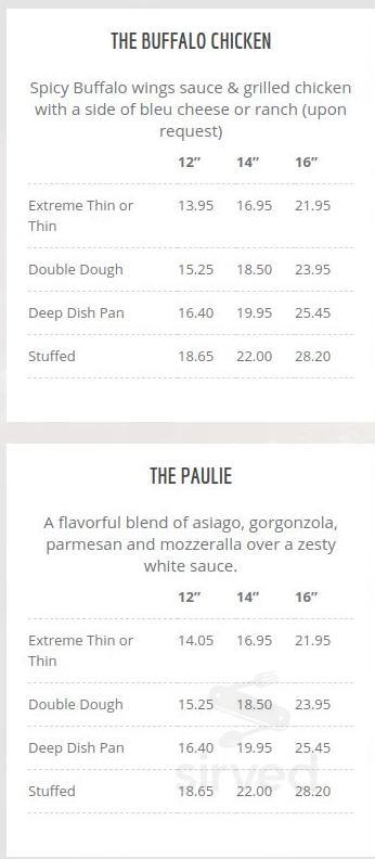 Charlie Fox's Pizzeria menus in Geneva, Illinois, United States