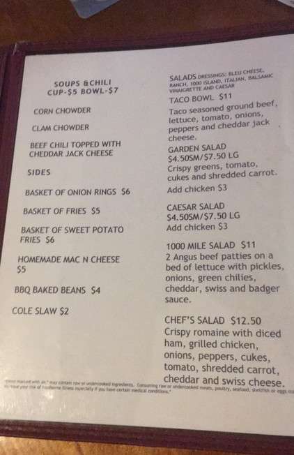 Honey Badger Bar & Grill menu in Oxford, Maine, USA