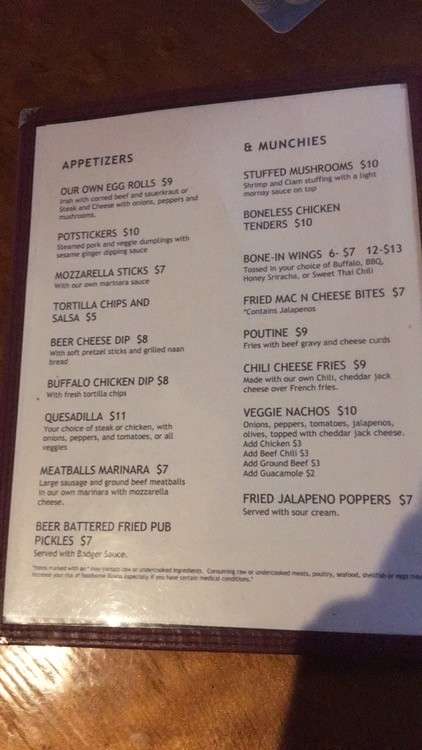 Honey Badger Bar & Grill menu in Oxford, Maine, USA