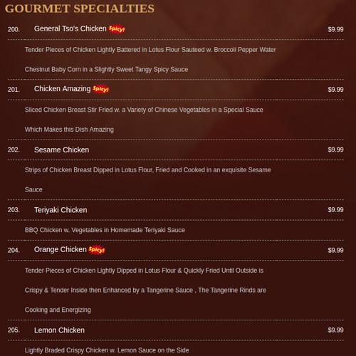 Red House menu in Scottsdale, Arizona, USA