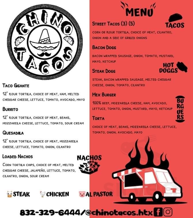 Menu for Chino Tacos in Houston, TX | Sirved