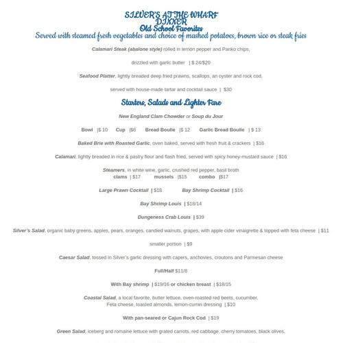 The Wharf menu in Fort Bragg, California, USA