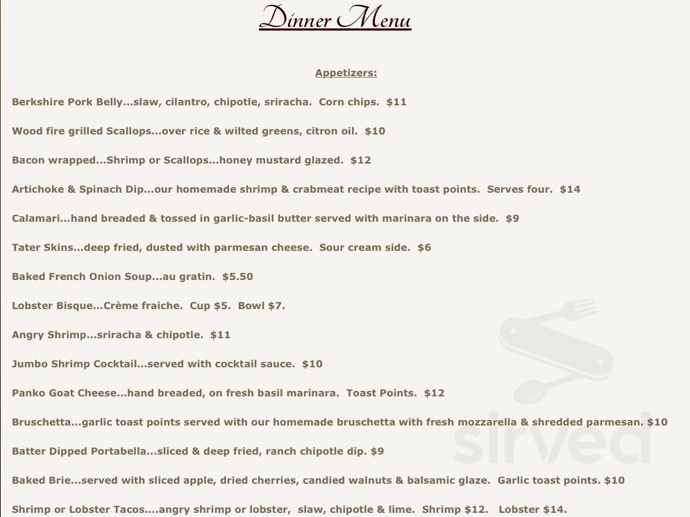 Stonehouse Restaurant & Lounge menu in Escanaba, Michigan, USA