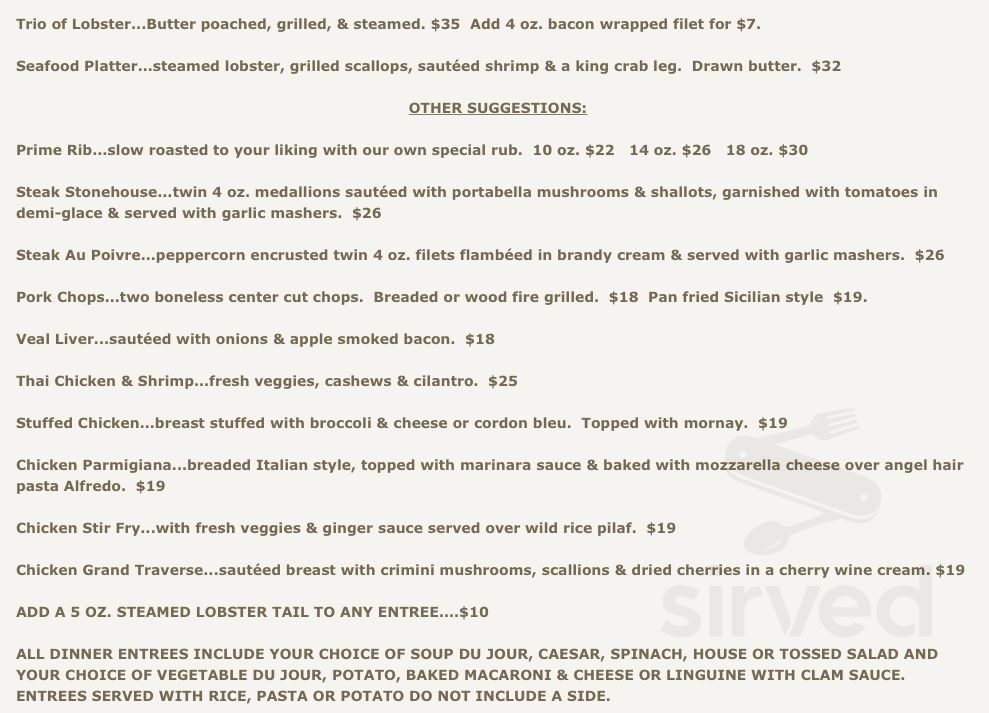 Stonehouse Restaurant & Lounge menu in Escanaba, Michigan, USA