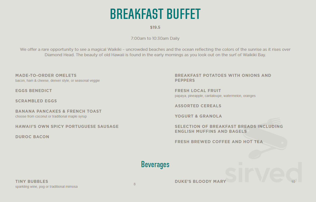 Duke's Waikiki menu in Honolulu, Hawaii, USA