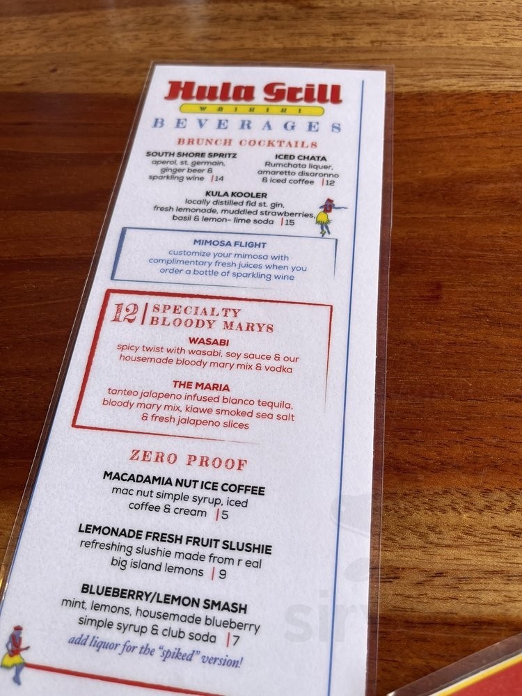 Menu - Honolulu HI's Hula Grill Waikiki | Sirved