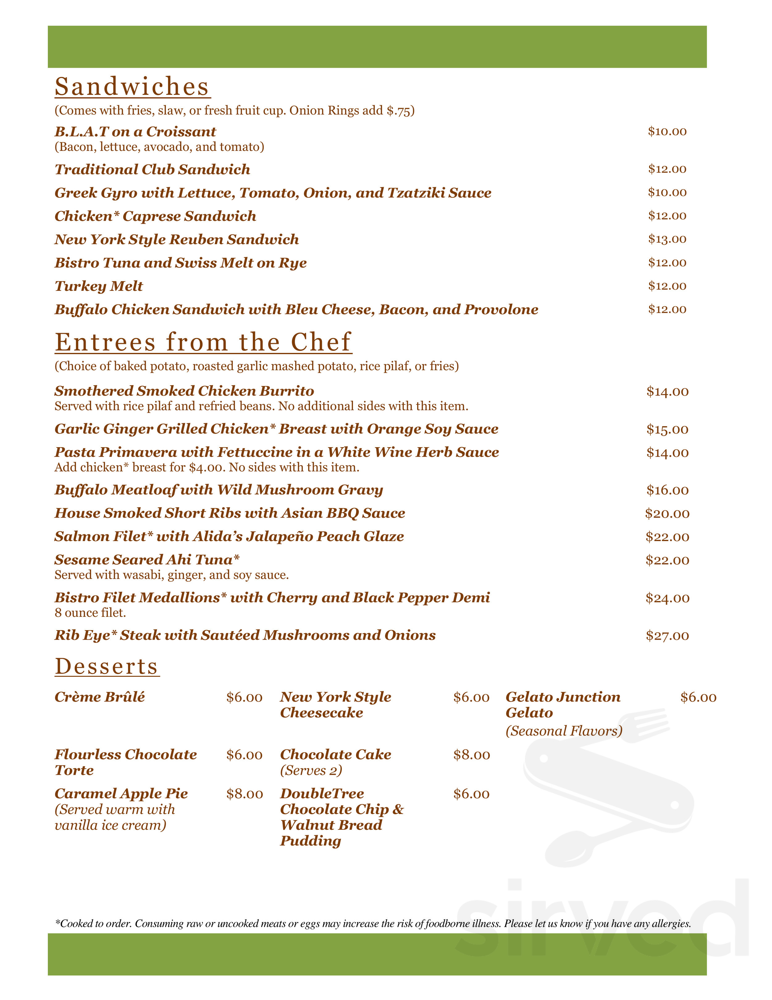 Menu - Grand Junction CO's Bistro 743 | Sirved