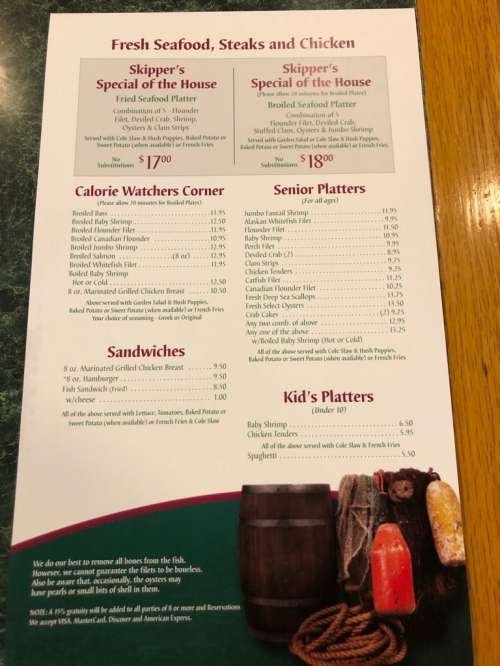 Skipper's Seafood Restaurant menu in Thomasville, North Carolina, USA