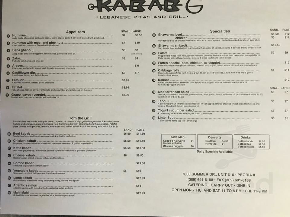 KABAB-G menus in Peoria, Illinois, United States
