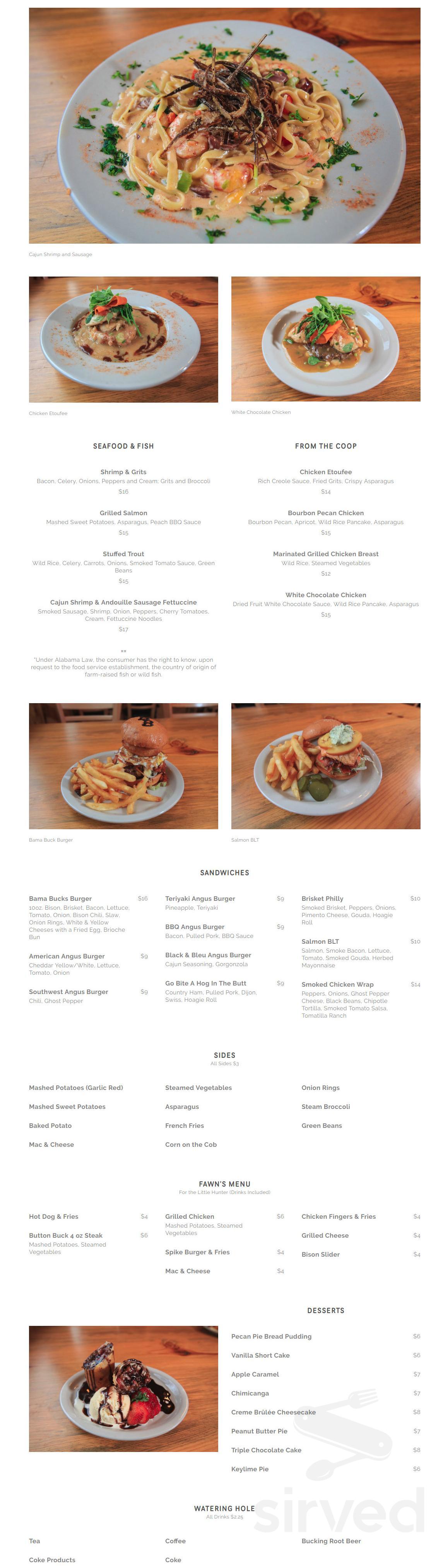 Bama Bucks menu in Sardis City, Alabama, USA