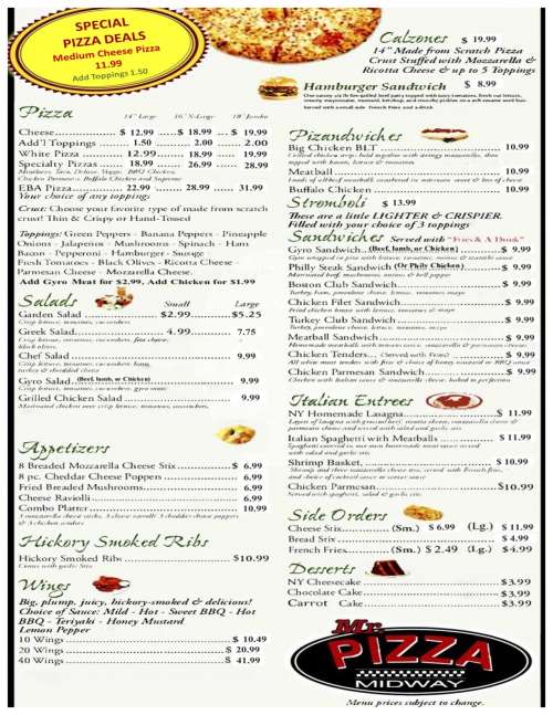 MR PIZZA MIDWAY menu in Midway, Georgia, USA
