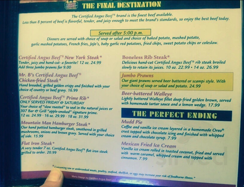 Menu - Columbus MT's 307 Bar & Grill | Sirved