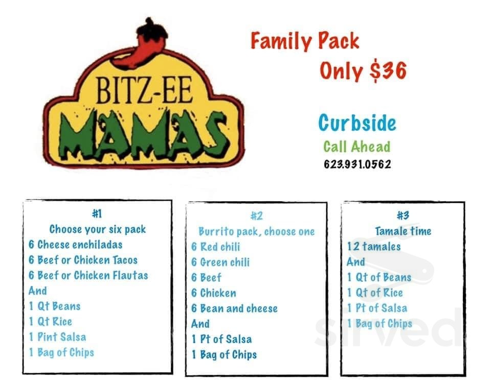 Bitz-ee Mama's menu in Glendale, Arizona, USA