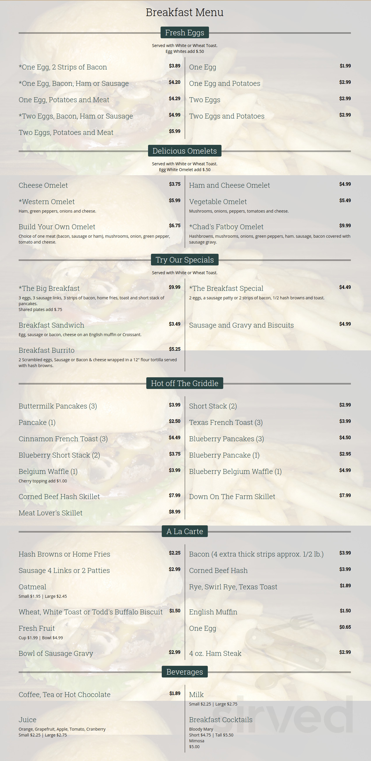 Erie Restaurant & Bar menu in Erie, Michigan, USA