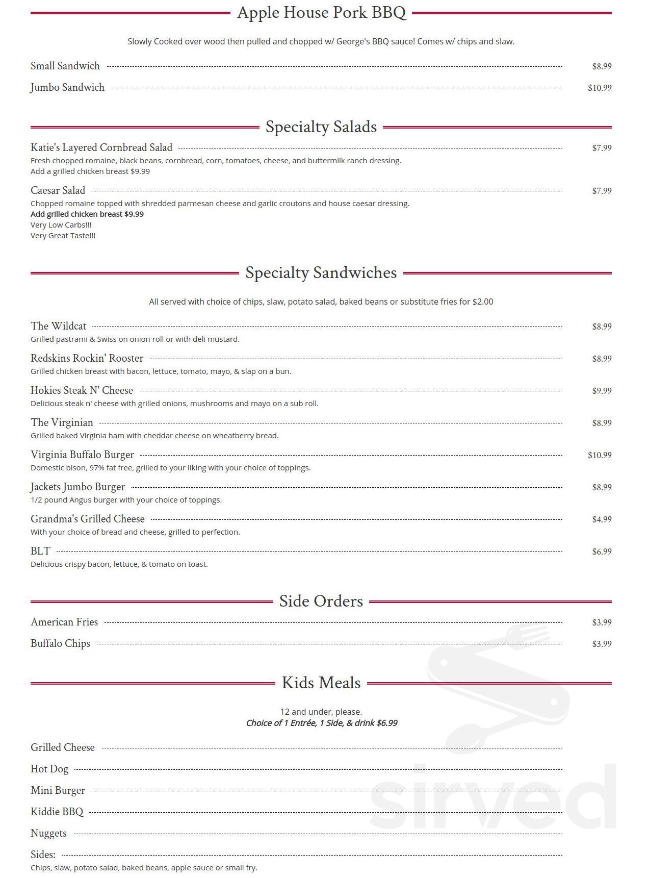 Menu for The Apple House in Linden, VA | Sirved