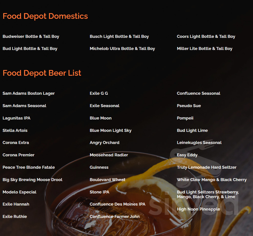 Menu - Grimes IA's Food Depot Bar and Grill | Sirved