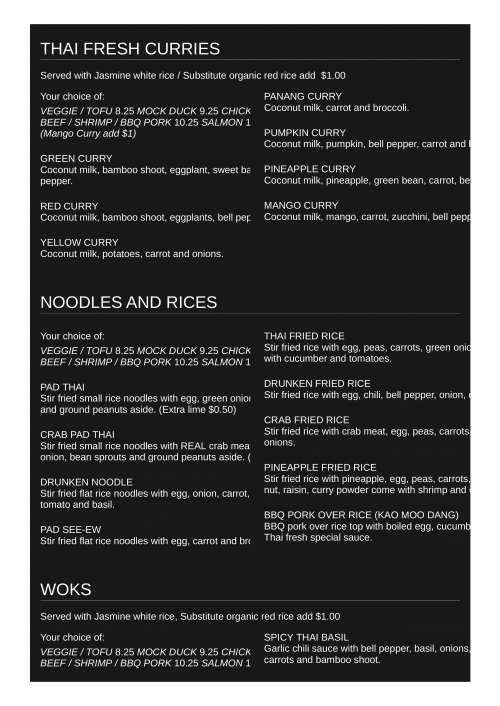 Thai Fresh menu in Chula Vista, California, USA