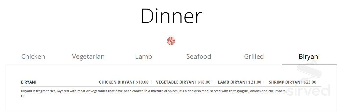 Nani's Indian Kitchen menu in Ballston Spa, New York, USA
