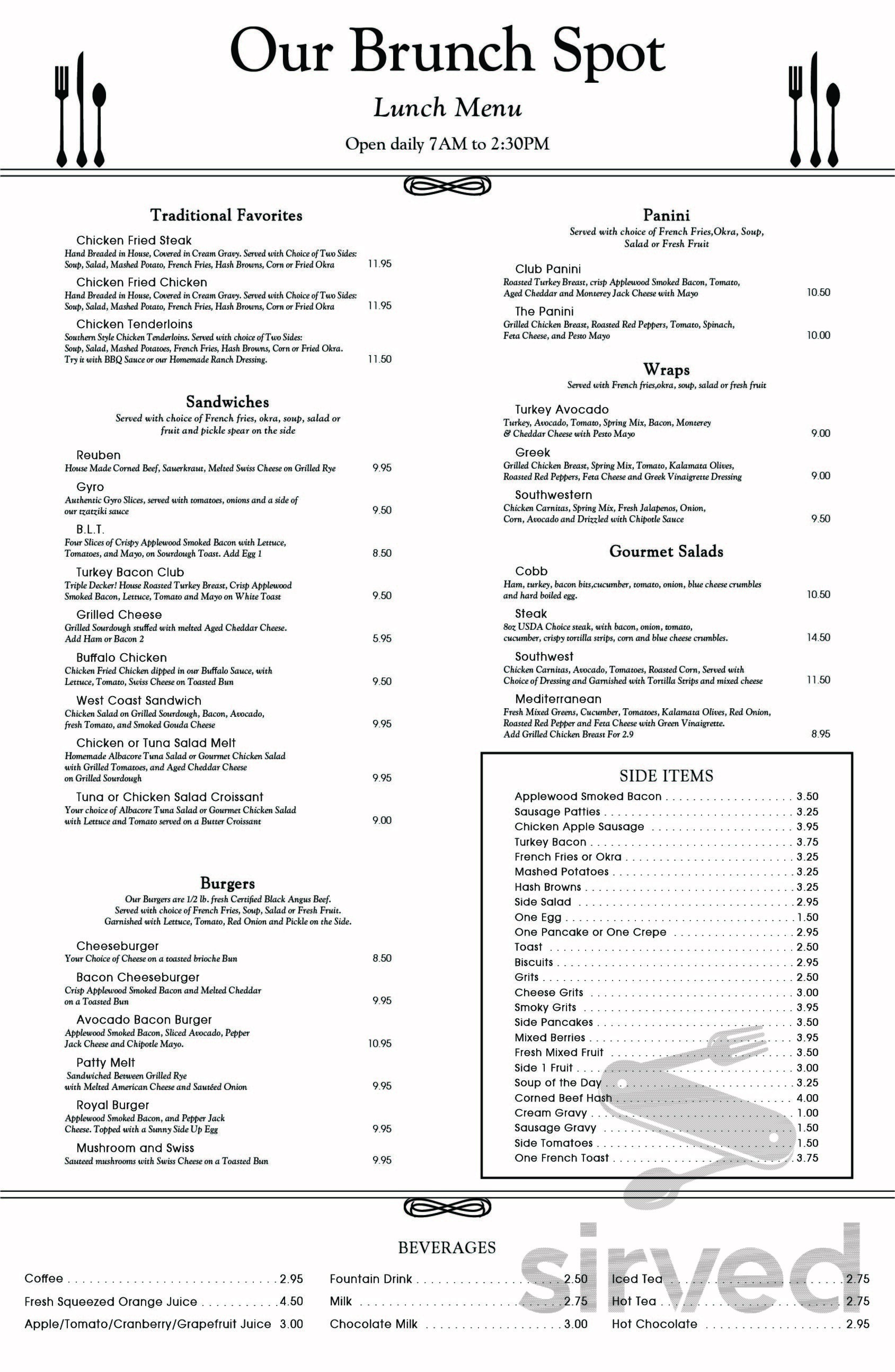 Menu - Fort Worth TX's Our Brunch Spot | Sirved