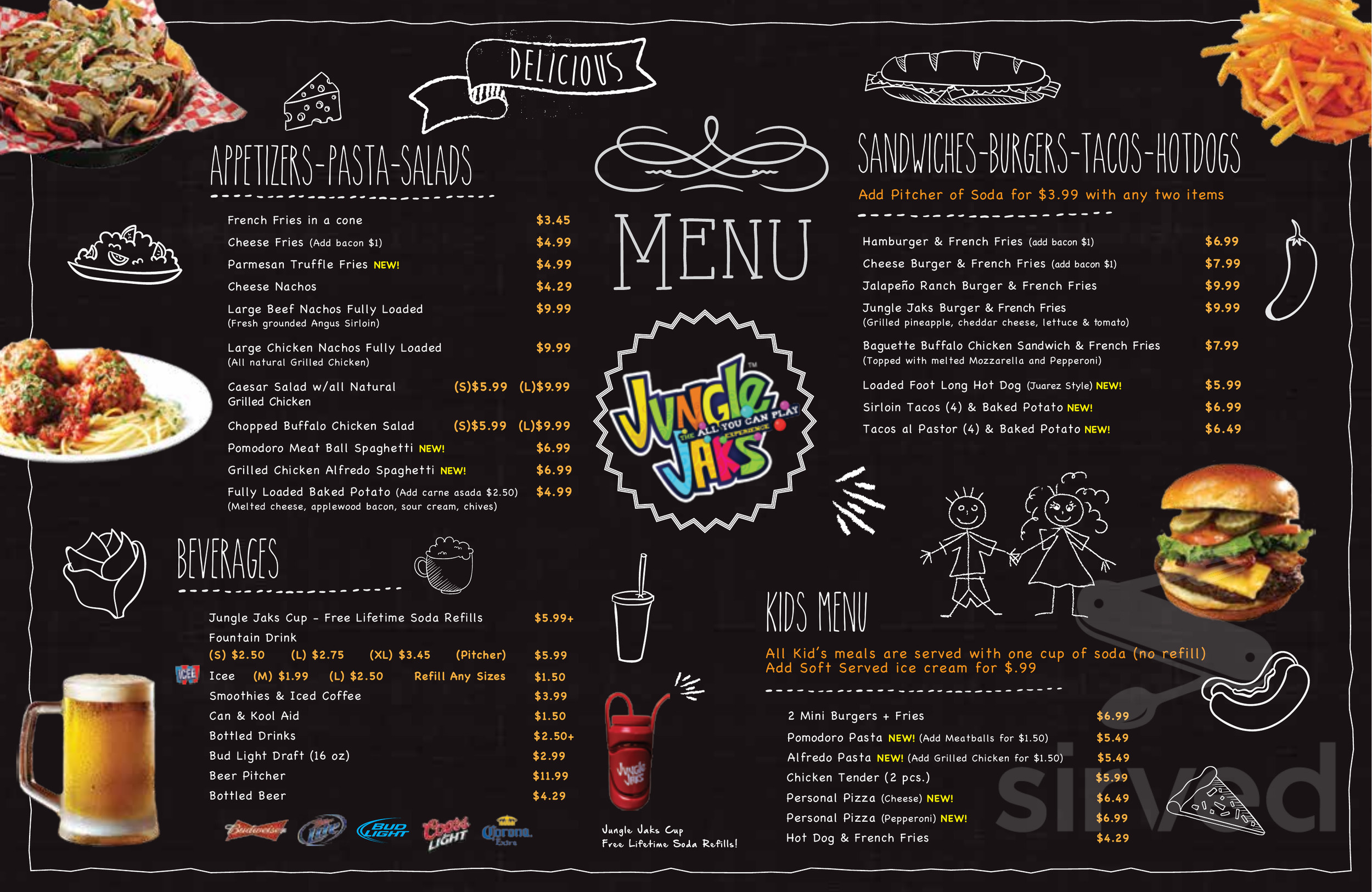 Jungle Jaks menu in El Paso, Texas, USA