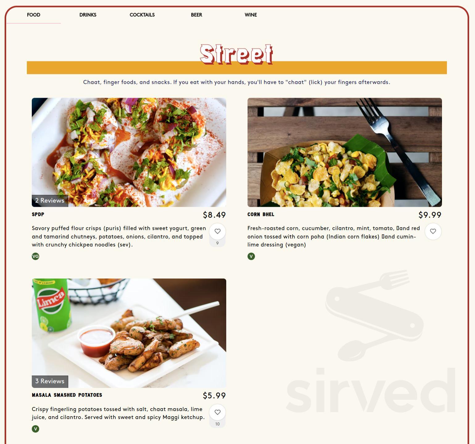 Menu - Atlanta GA's Botiwalla | Sirved