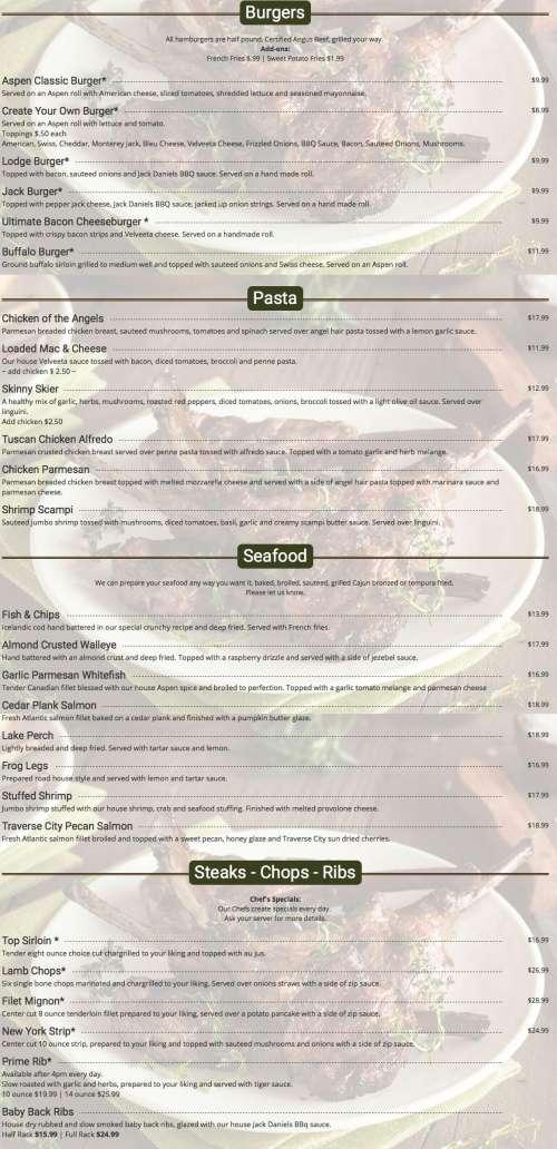 Aspen Restaurant menu in Macomb, Michigan, USA