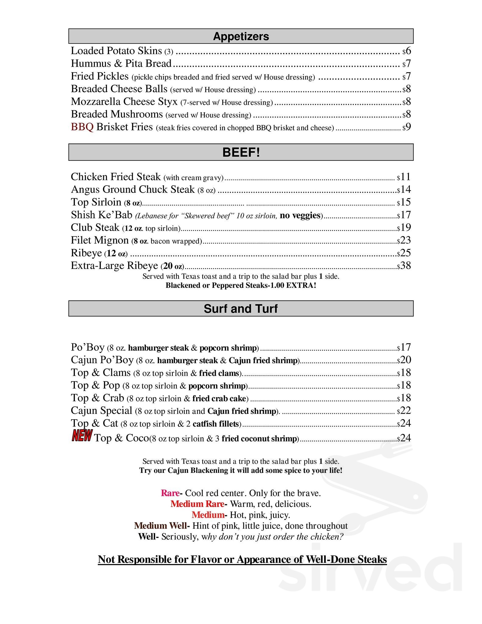 Menu - Guymon OK's Naifeh's Steak House | Sirved