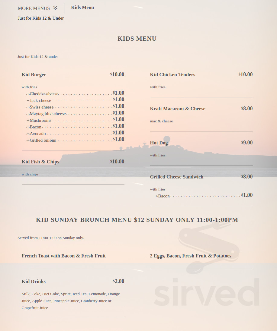 Miramar Beach Restaurant menu in Half Moon Bay, California, USA