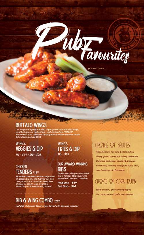 Piper Arms Pub Kitchener menu in Kitchener, Ontario, Canada