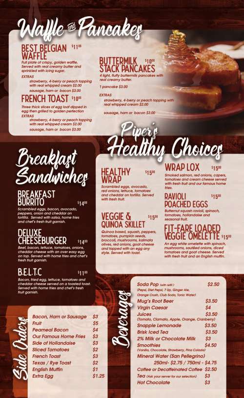 Piper Arms Pub Kitchener menu in Kitchener, Ontario, Canada