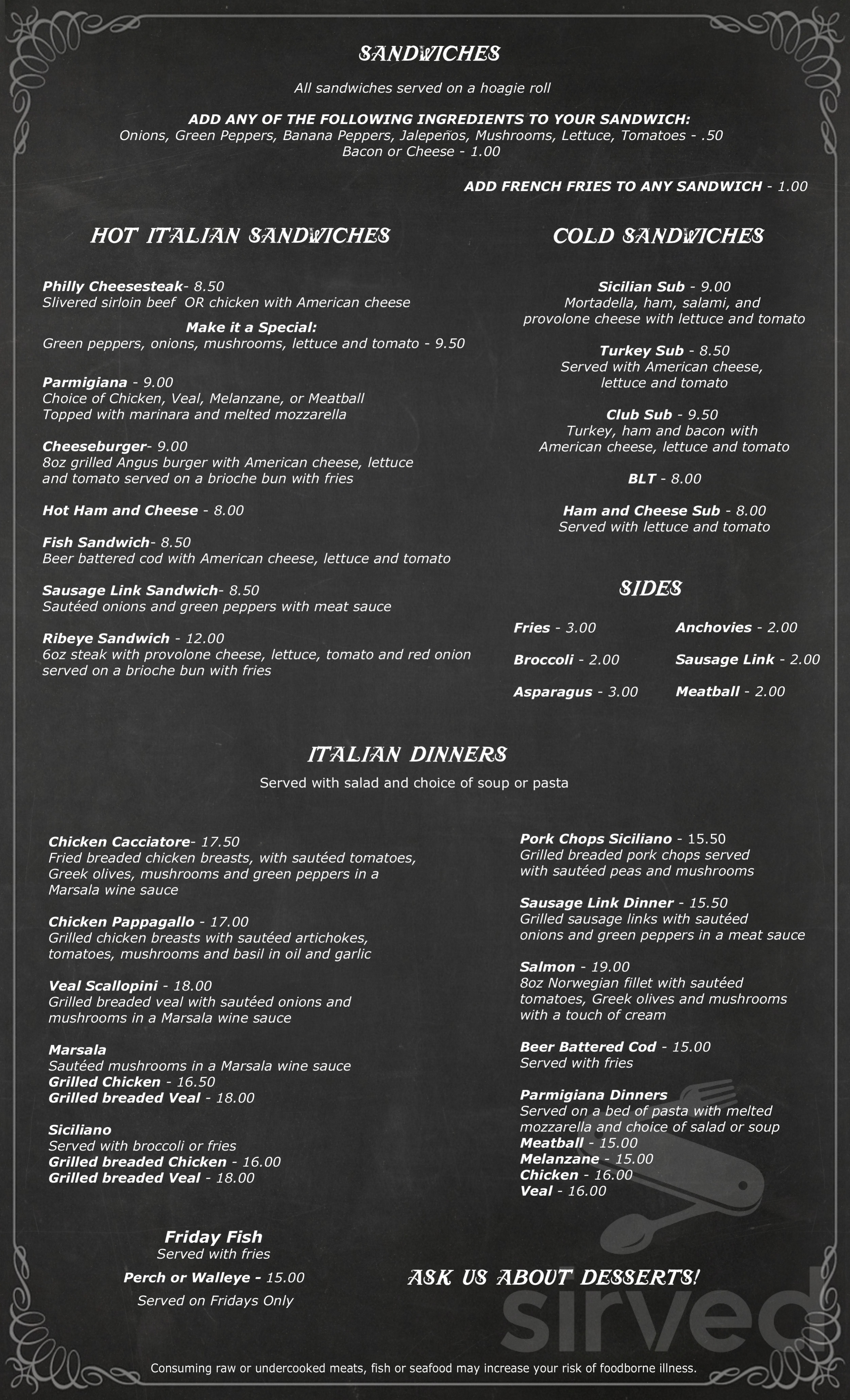 Luigi's Italian Restaurant menu in Manitowoc, Wisconsin, USA