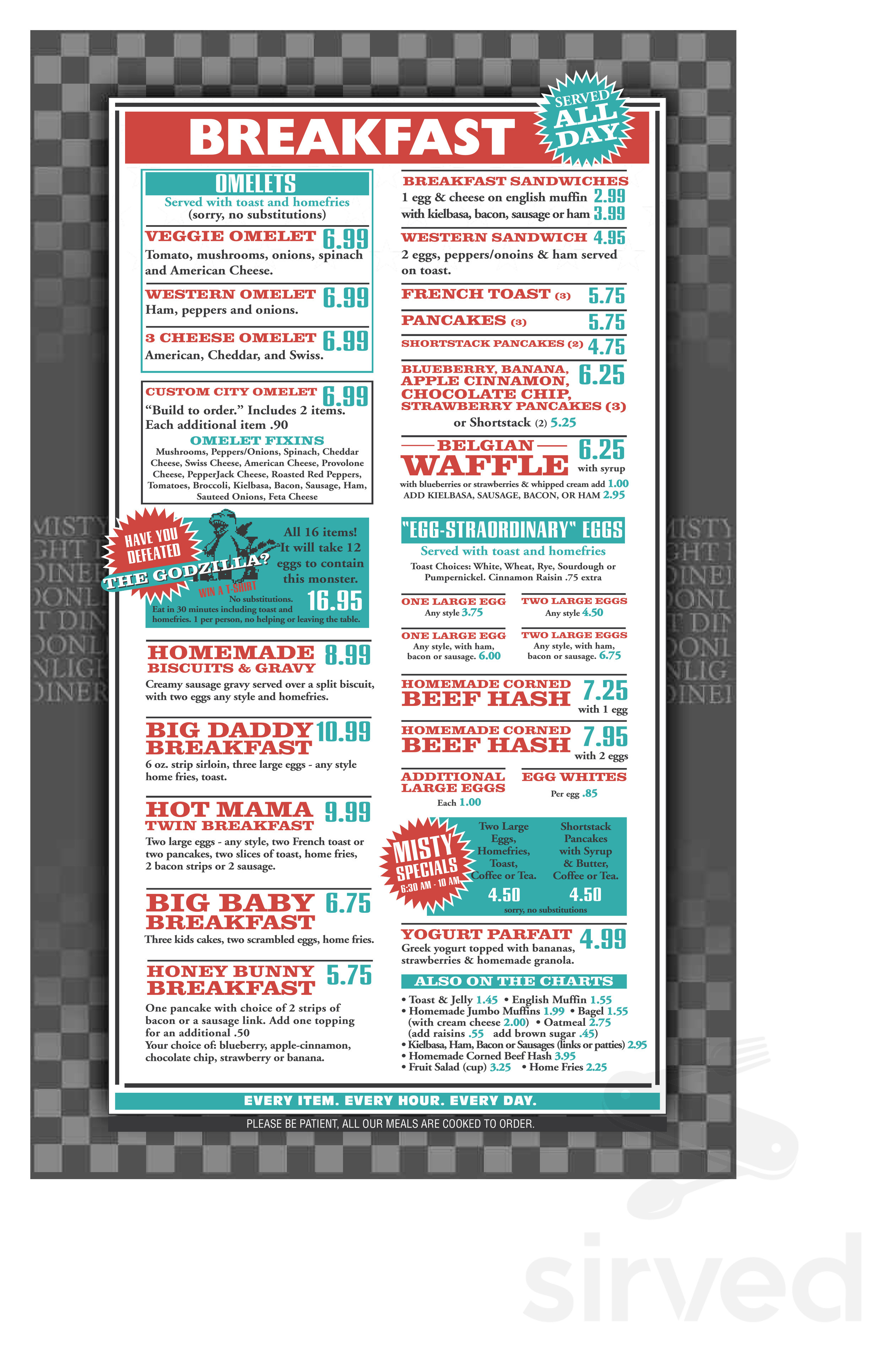 Misty Moonlight Diner menu in Pittsfield, Massachusetts, USA