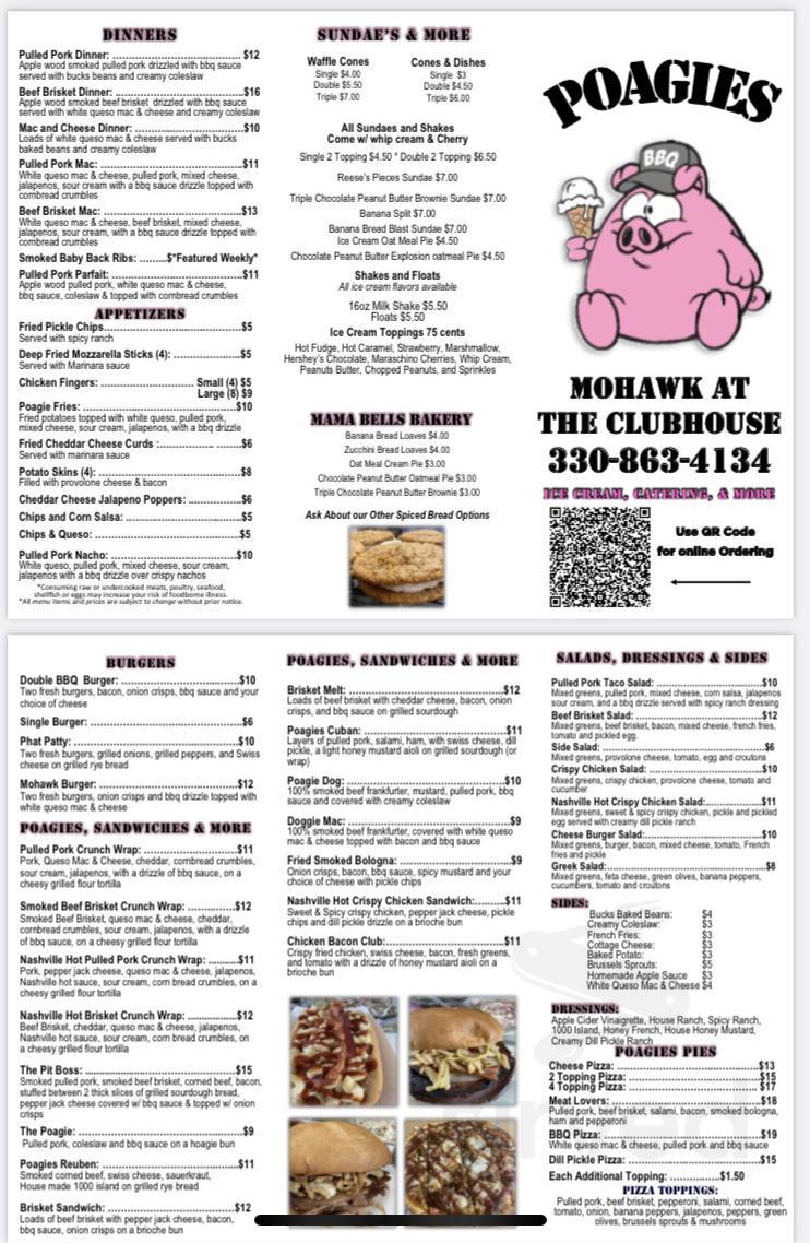 Menu for Poagies BBQ South at Lake Mohawk in Malvern, OH | Sirved