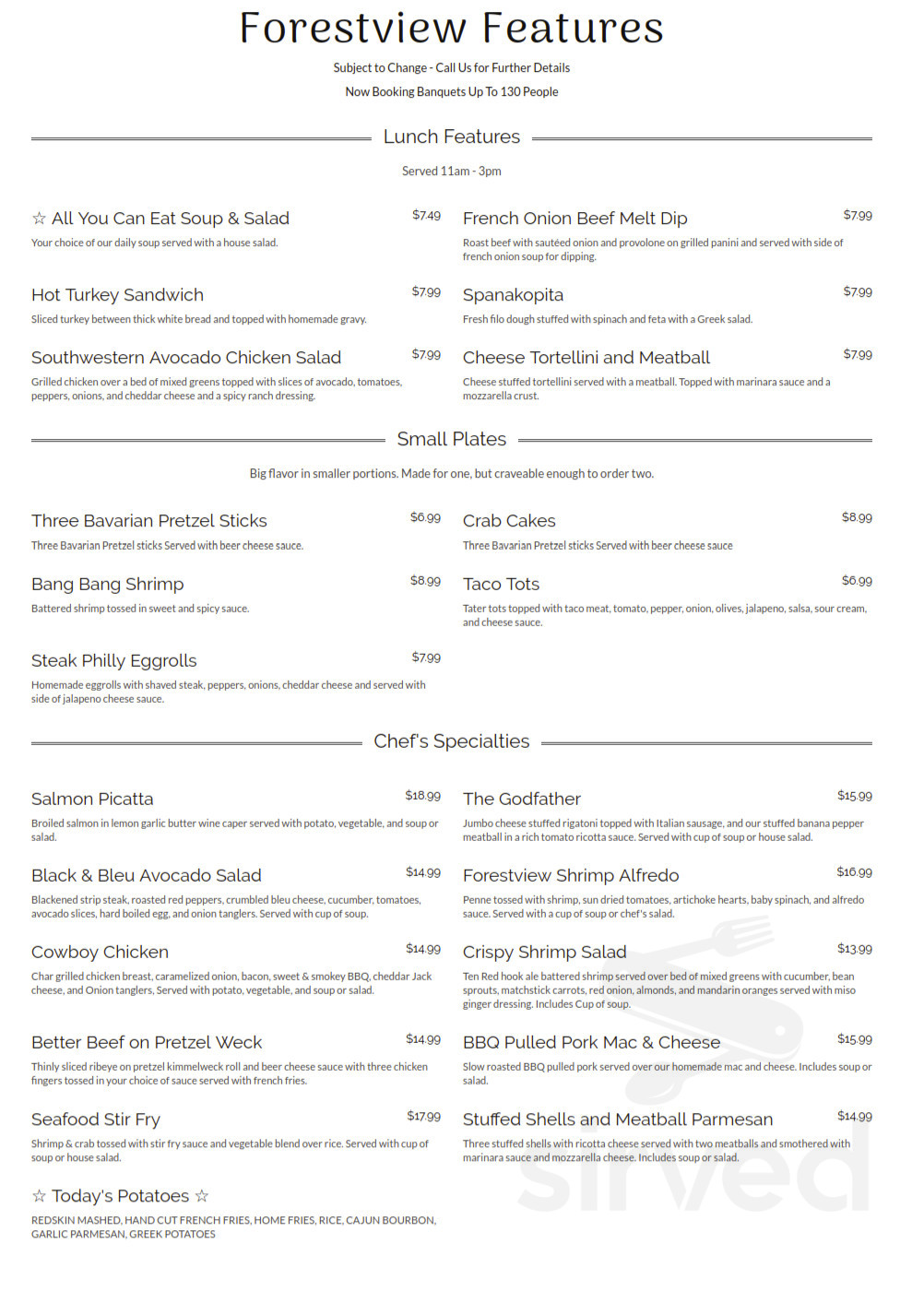 Forestview Restaurant menu in Depew, New York, USA