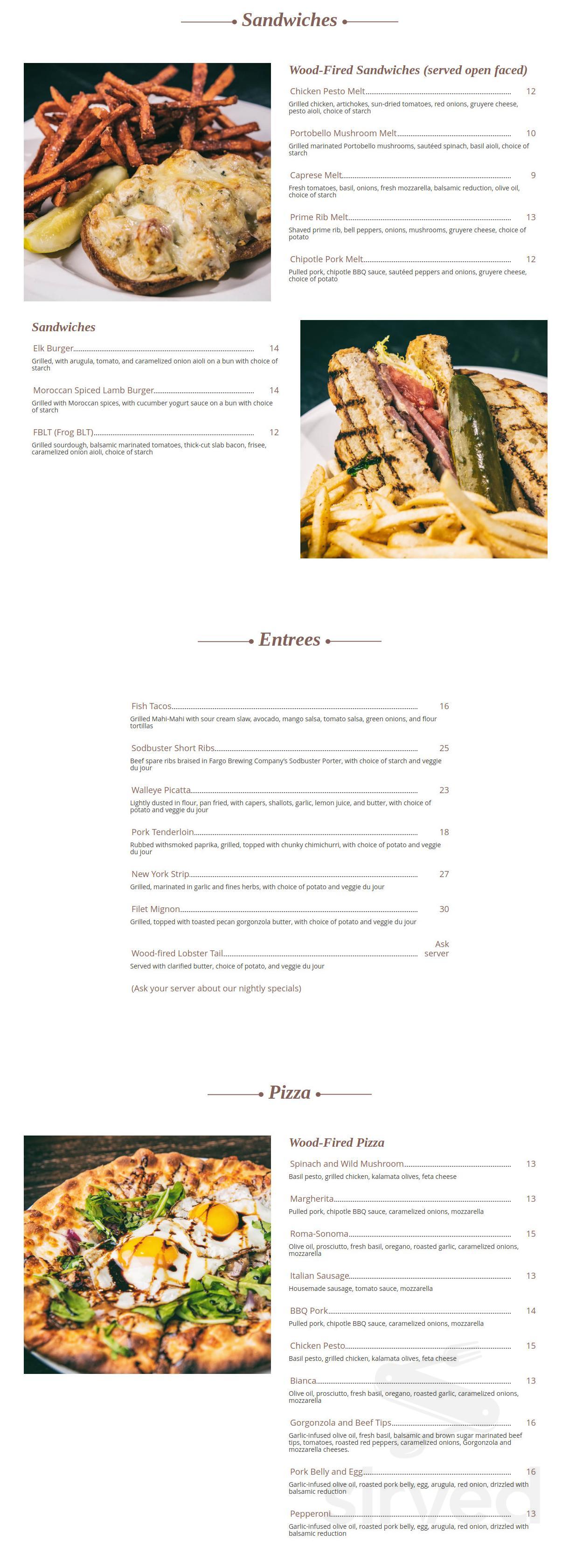 The Toasted Frog menu in Grand Forks, North Dakota, USA