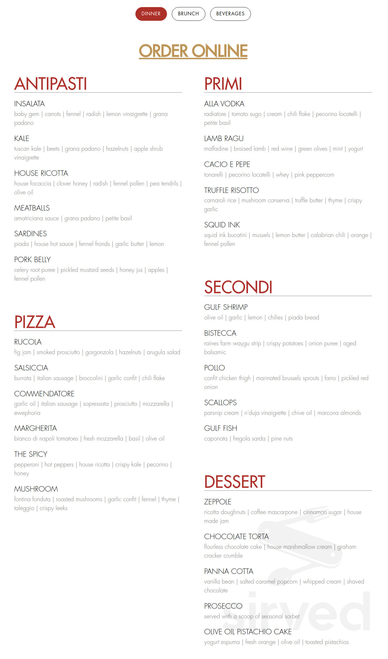 Sofia menu in New Orleans, Louisiana, USA